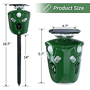 Redeo 360° Solar Animal Repeller with Motion Sensor Cat Repellent Outdoor Ultrasonic Deer Repellent Devices Waterproof Dog Deterrent for Yard, Repel Raccoon Skunk Out of Garden - USB Rechargeable