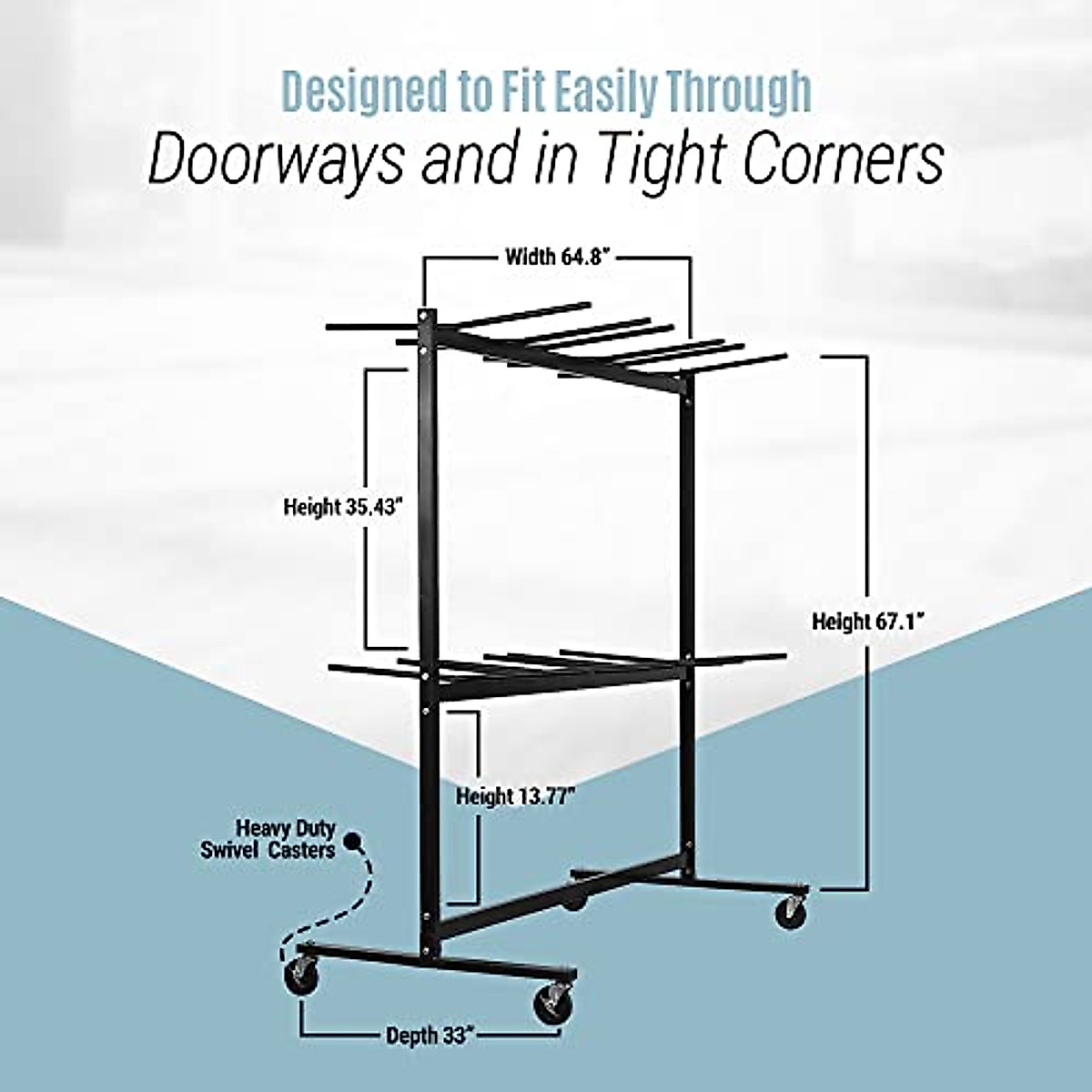AdirOffice Two Tier Folding Chair Cart- Hanging Foldable Seats Wheeled Carrier - Steel Body Truck with Locking Swivel Caster Wheels - Up to 400 Lbs Weight Capacity and Holds 48 Folding Chairs