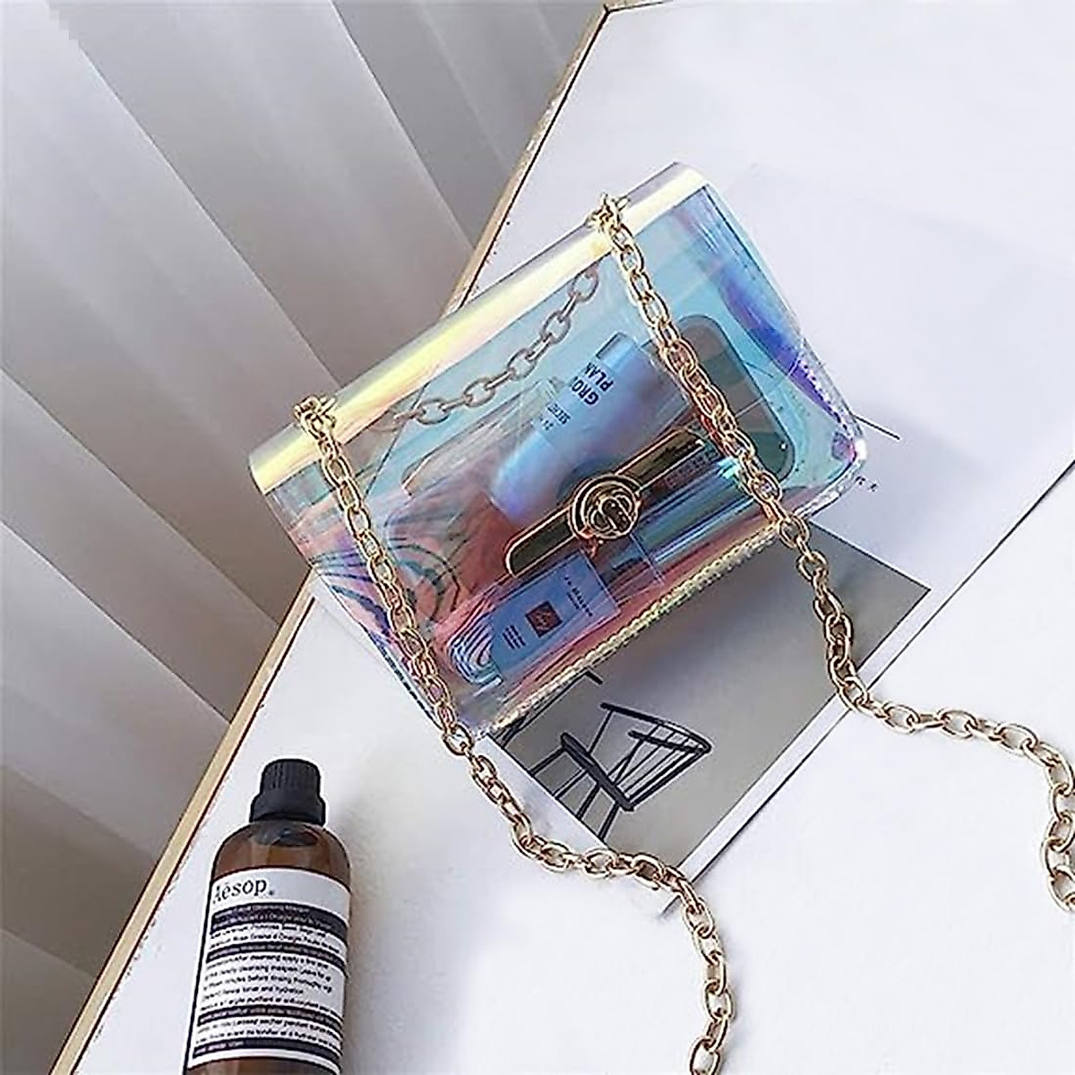 Women Girls Small Holographic Iridescent Clear Purse Crossbody Shoulder Bag