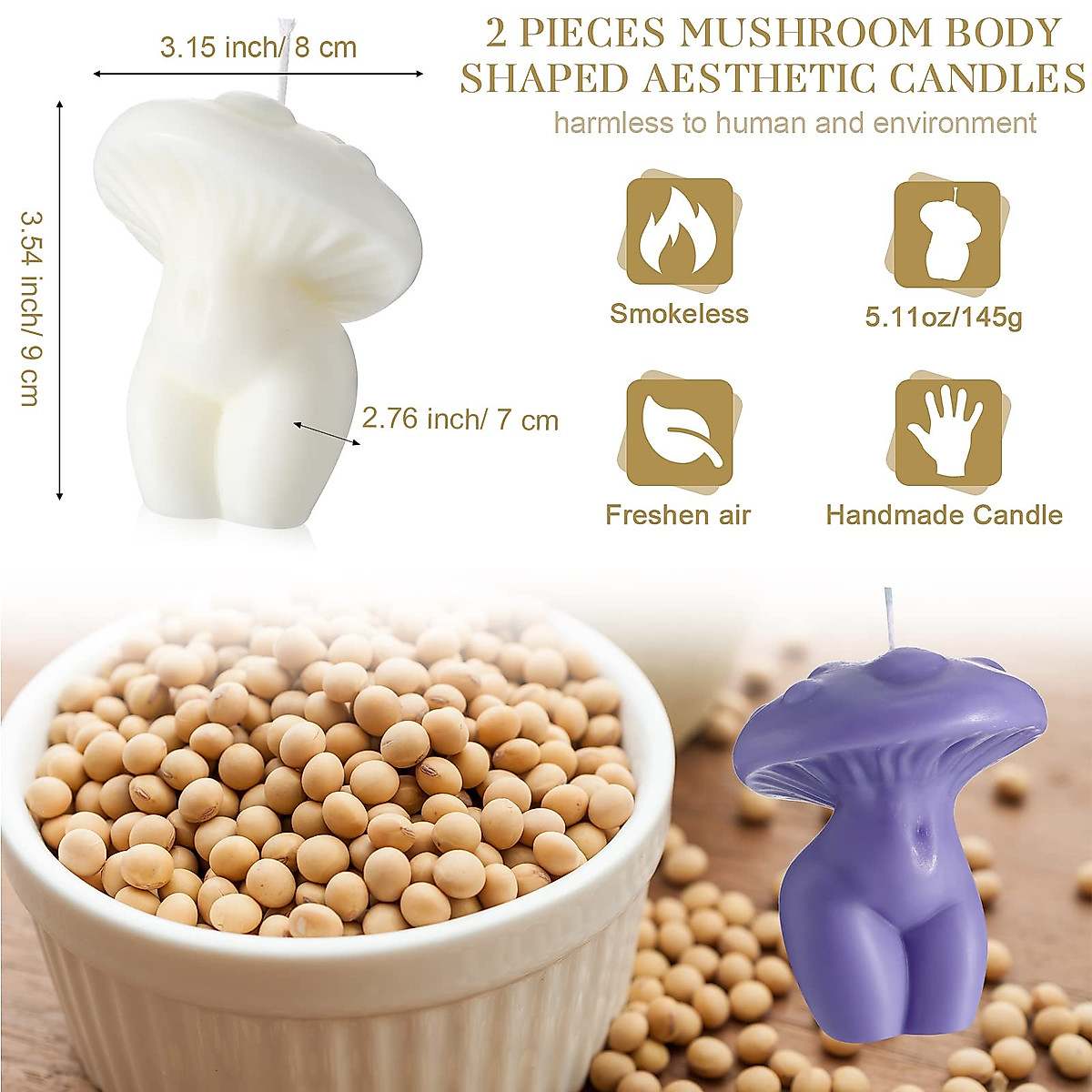 2 Pcs Mushroom Body Candle Body Shaped Aesthetic Candles Goddess Mushroom Cool Candle Soy Wax Trendy Candles Female Body Candle Woman Body Decorative Candle for Home Table Scented Candle Decor