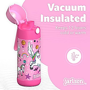 JARLSON® kids water bottle - MALI - insulated stainless steel water bottle with chug lid - thermos - girls/boys (Unicorn 'Star', 12 oz)
