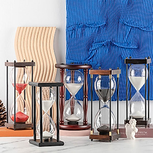 Large Hourglass Timer 60 Minute, Decorative Wooden Sand Timer Home Decor, 1 Hour Glass White Sand Clock