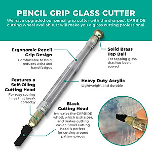 Professional Eight PC Stained Glass Tool Kit with Instructional Video, Oil Filled Pistol and Pencil Grip Cutter, 1” Running Pliers, Breaking and Grozer Pliers