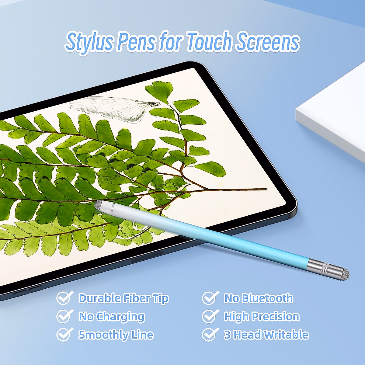 Stylus Pens for Touch Screen (2PCS), High Precision 3-in-1 Fiber Tip Stylus with Disc Stylus for iPad Compatible with iPhone/Android/iPad/Tablets & All Touch Screens (Blue/Pink)