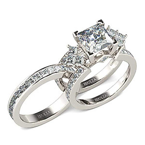 Jeulia 4.1 Carat Bridal Ring Sets for Women Princess Cut Engagement Rings Sterling Silver Wedding Band Interchangeable Rings Promise Anniversary with Jewelry Box (White, 7)