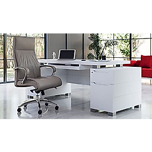 Zuri Furniture 79" Modern Ford Executive Desk with Filing Cabinets - White