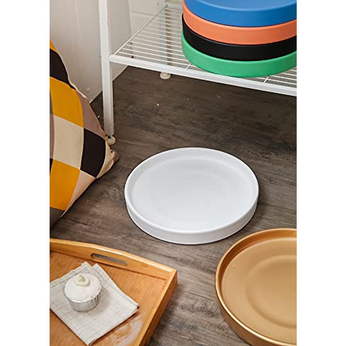 Woiida 12 Inch Large Ceramic Saucer - Ceramic Drainage Tray for Plant Pot (Matte White)