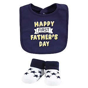 Hudson Baby Unisex Baby Cotton Bib and Sock Set, Boy Mothers Fathers Day, One Size (Pack of 2)