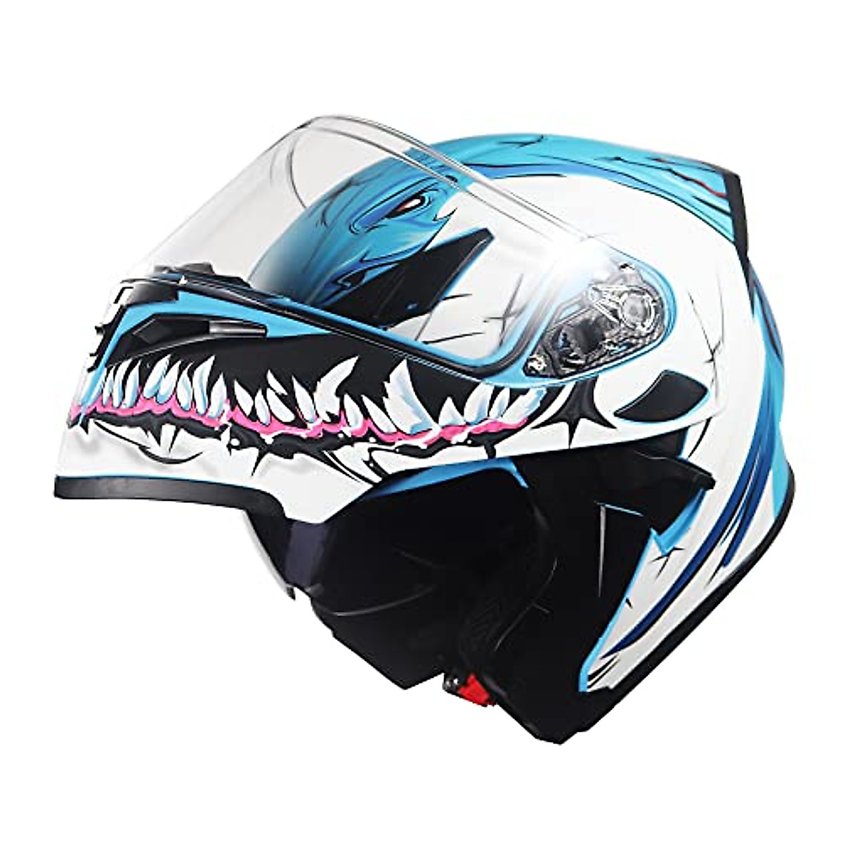 KYPARA Motorcycle Dual Visor Flip up Modular Full Face Helmet with DOT Certification of Impressionism (M, Snow Shark)