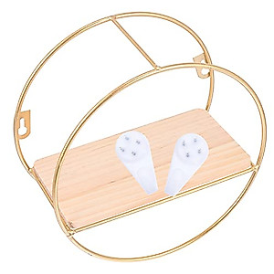 Cabilock 1pc Shelf Book Wood Sculpture Holder Rack Durable Metal Wire Vase Art Golden Wall-Mounted Wrought Room Bathroom Entryway Home Style Round Living Storage Rustic Plant Key Mounted