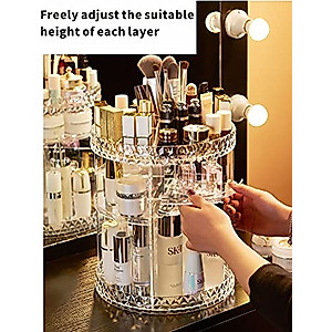 Cq acrylic 360 Degree Rotating Makeup Organizer for Bathroom,4 Tier Adjustable Spinning Cosmetic Storage Cases and Make Up Holder Display Cases,Clear