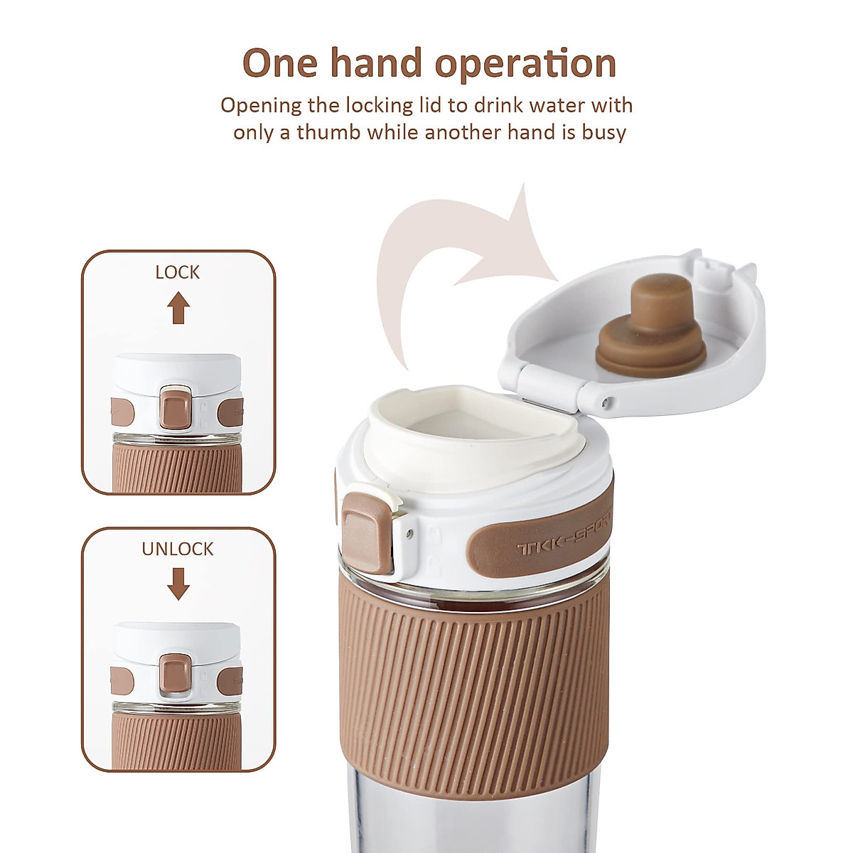 TKK Glass Travel Coffee Mug with Lid 15 OZ Leak Proof Reusable Coffee Cup with Silicone Sleeve - BPA Free, White-NEW