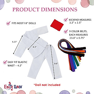 Emily Rose 18 Inch Doll Karate Clothes & Accessories Taekwondo Martial Arts Gift Set - includes all 9 Color Accessory Belts | Gift Boxed! | Compatible with 18" American Girl Dolls