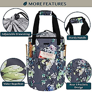 PAVILIA Knitting Bag Crochet Organizer Bag, Yarn Storage Tote, Knitting Accessories Supplies, Yarn Holder for Knitting with Grommets, Needles Hooks Essentials, Crochet Project Case (Floral Gray)