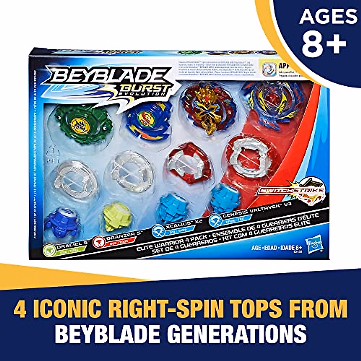 Hasbro Beyblade Burst Evolution Elite Warrior 4-Pack - 4 Iconic Right-Spin Battling Tops, Game ((Amazon Exclusive)