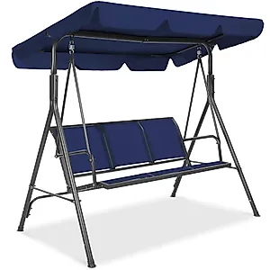 Best Choice Products 2-Seater Outdoor Adjustable Canopy Swing Glider, Patio Loveseat Bench for Deck, Porch w/Armrests, Textilene Fabric, Steel Frame - Navy