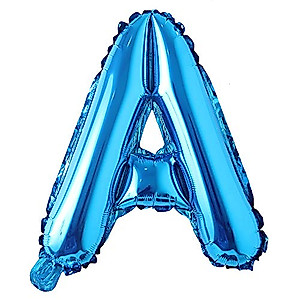 16" inch Single Blue Alphabet Letter Number Balloons Aluminum Hanging Foil Film Balloon Wedding Birthday Party Decoration Banner Air Mylar Balloons (16 inch Pure Blue A)