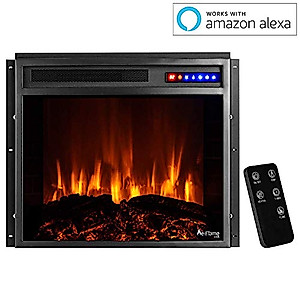 e-Flame USA Jackson 25"x21" LED Electric Fireplace Stove Insert with Remote - 3D Logs and Fire (Black)
