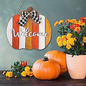 Fall Pumpkin Welcome Sign Thanksgiving Pumpkin Wood Hanging Sign Autumn Front Door Wood Signs for Fall Party Thanksgiving Harvest Home Decor