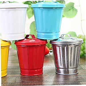 SOESFOUFU 1pc Mini Trash Can Small Wastebasket Galvanized Garbage Can Small Desktop Trash Can with Lid Plant Pots Bucket Compost Bin Kitchen Retro Decor Metal Outdoor Office Utility Bucket