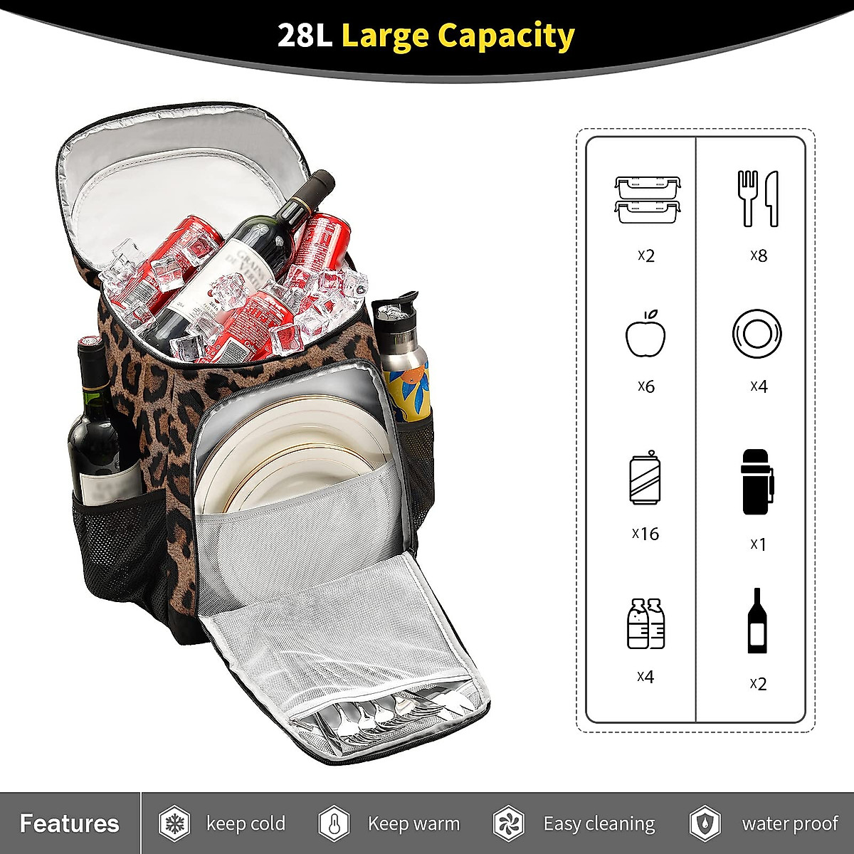 Leopards Cooler Backpack for Women Men Picnic Cooler Bags Insulated Leakproof Portable