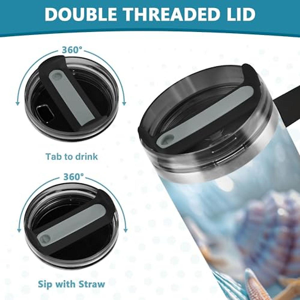 FRCSDIY Seaside Shells Insulated Tumbler with Handle and Straw Lid,40oz Leakproof Stainless Steel Cup BPA-Free Water Bottle