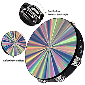 EASTROCK Radiant Tambourine Hand Held Drum 10 Inch Double Row Jingles Reflective Tambourine Musical Instrument for Kids Adults Church KTV Party