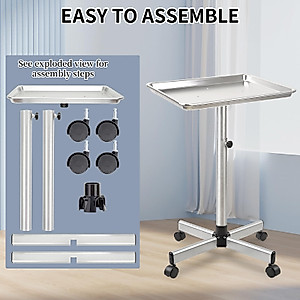 Salon Tray Cart on Wheels-Height Adjustable Color Tray-Salon Service Rolling Tray-Premium Aluminum Color Tray for Hair