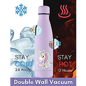 Onebttl Unicorn Gifts, Unicorn Party Supplies, Stainless Steel Water Bottle, Kids Water bottle 17oz/500ml Double Wall Vacuum Insulated Thermo Bottle PURPLE FLOWER