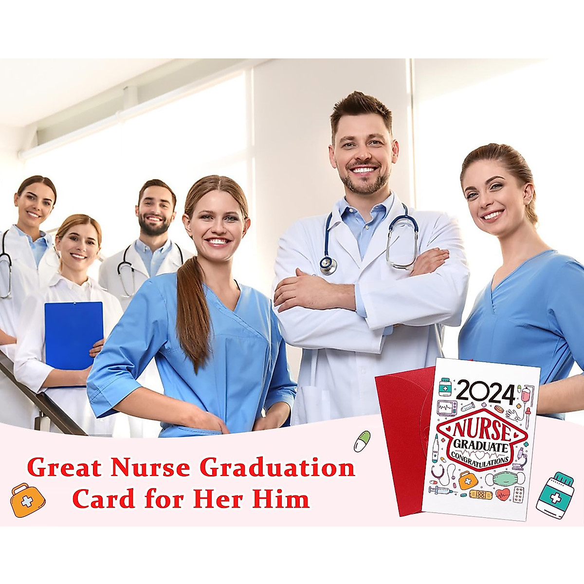 WaaHome 2024 Nurse Graduation Card for Her Women, 4''x6'' Nursing School Students Graduation Gifts Card for Female Nurses Doctors Medical Professional Her Him Women Men Girls Boys Daughter Son