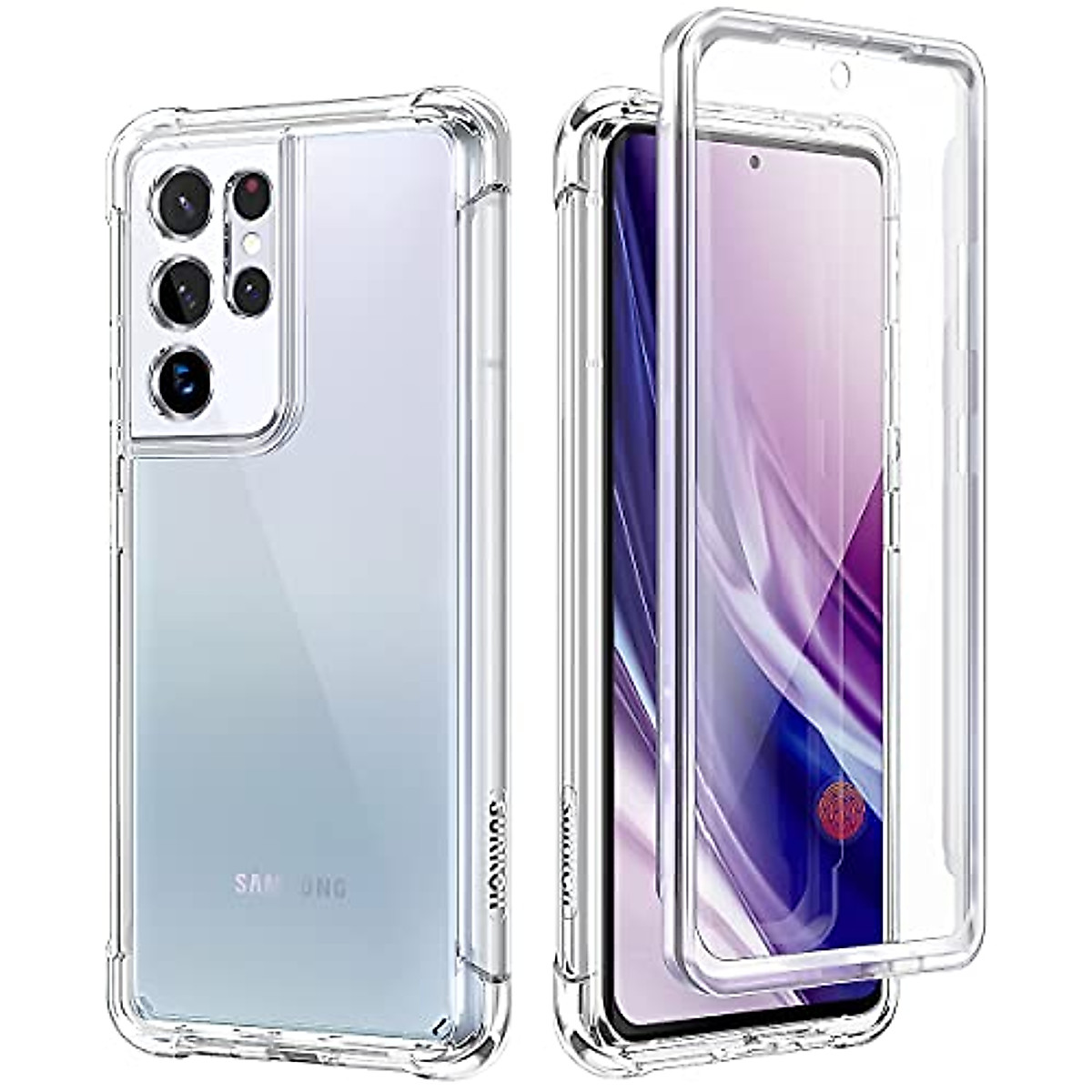 SURITCH Clear Case for Samsung Galaxy S21 Ultra 5G,[Built in Screen Protector][Camera Lens Protection] Full Body Protective Shockproof Bumper Rugged Cover for Galaxy S21 Ultra 6.8 Inch (Clear)