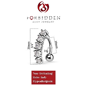 Forbidden Body Jewelry Surgical Steel Sexy Dangle Reverse Mount 5-CZ Vertical Drop Belly Button Ring