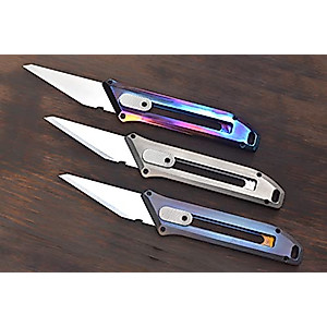 Titanium Utility Knife Garden Grafting Cutter Knife Handmade Knife Edc Knife, Retractable Box Cutter Blade Replaceable Knife (Titanium-silver)