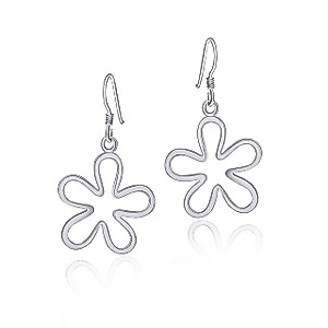 Hoops & Loops 925 Sterling Silver Groovy 60s 70s Mod Flower Power Floral Dangle Drop Hook Earrings for Women Teen Girls, Silver