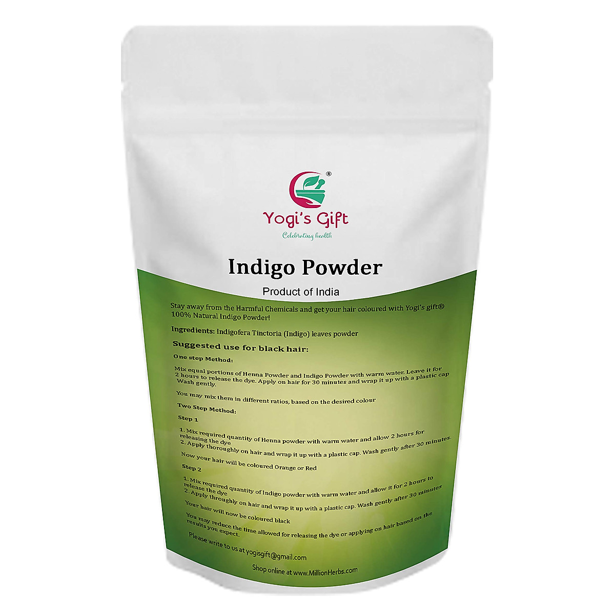 500 GRAMS | 100% Pure INDIGO POWDER for Hair (1.2LB /17.6 oz) | Ideal for Black and Dark Hair | Indigofera Tinctoria | Black Henna | Natural Hair color | Yogi's Gift