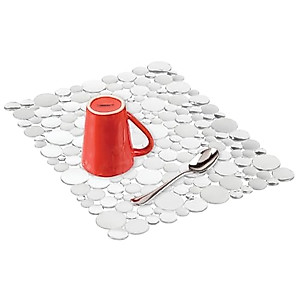 mDesign Adjustable Kitchen Sink Dish Drying Mat/Grid - Soft Plastic Sink Protector - Cushions Sinks, Stemware, Glasses, Dishes - Quick Draining Bubble Design - Large, 15.5" Long, 2 Pack - Clear