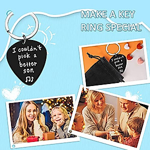 Guitar Pick Son Keychain Gift from Mom Dad I couldn’t Pick a Better Son Keychain Cute Funny Mini Adult Key Ring Special Engraved Charm Pendent Men Present for Birthday Christmas Gift