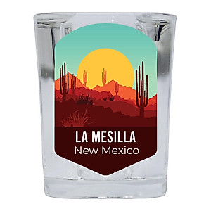 La Mesilla New Mexico Souvenir 2 Ounce Square Shot Glass Desert Design