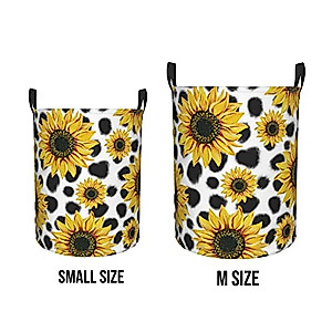 KiuLoam Sunflowers On Cow Print 19.6 Inches Large Storage Basket Collapsible Organizer Bin Laundry Hamper for Nursery Clothes Toys