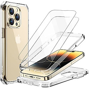 JETech Case for iPhone 14 Pro Max 6.7-Inch (NOT for iPhone 14 Pro) with 2-Pack Tempered Glass Screen Protector, 360 Full Body Shockproof Bumper Phone Cover Protective Clear Back (Clear)