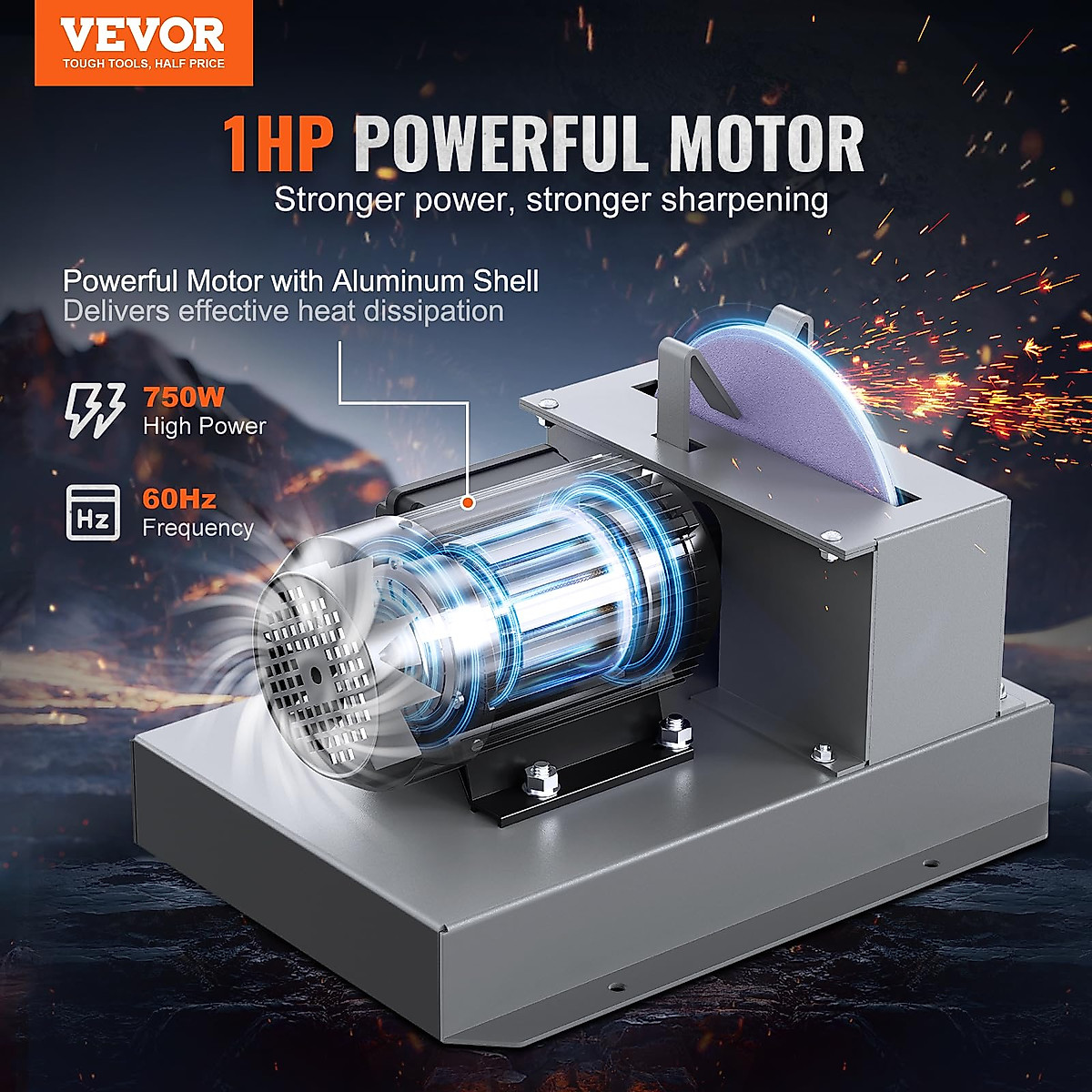 VEVOR Lawn Mower Blade Sharpener, 1HP 750W Lawnmower Blade Grinder with 9-inch Ceramic Grinding Wheel, Powerful Bench Mower Sharpening Machine for High/Low Lift Blades, Gator Blades, Flat Blades