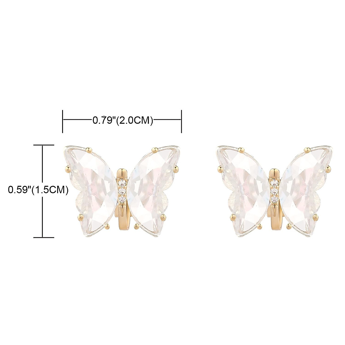 YOQUCOL Butterfly Shape Transparent Crystal Clip On Earrings Gold Non Pierced Golden Stud for Women