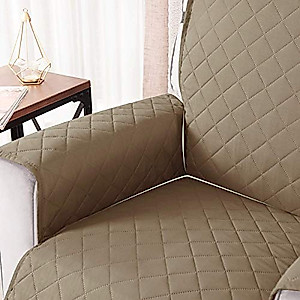 CHUN YI Recliner Chair Cover Reversible Small Recliner Slipcover for Dogs Seat Width to 25 Inch Washable Recliner Chair Protector with Elastic Adjustable Strap for Kids and Pets (Small, Khaki)