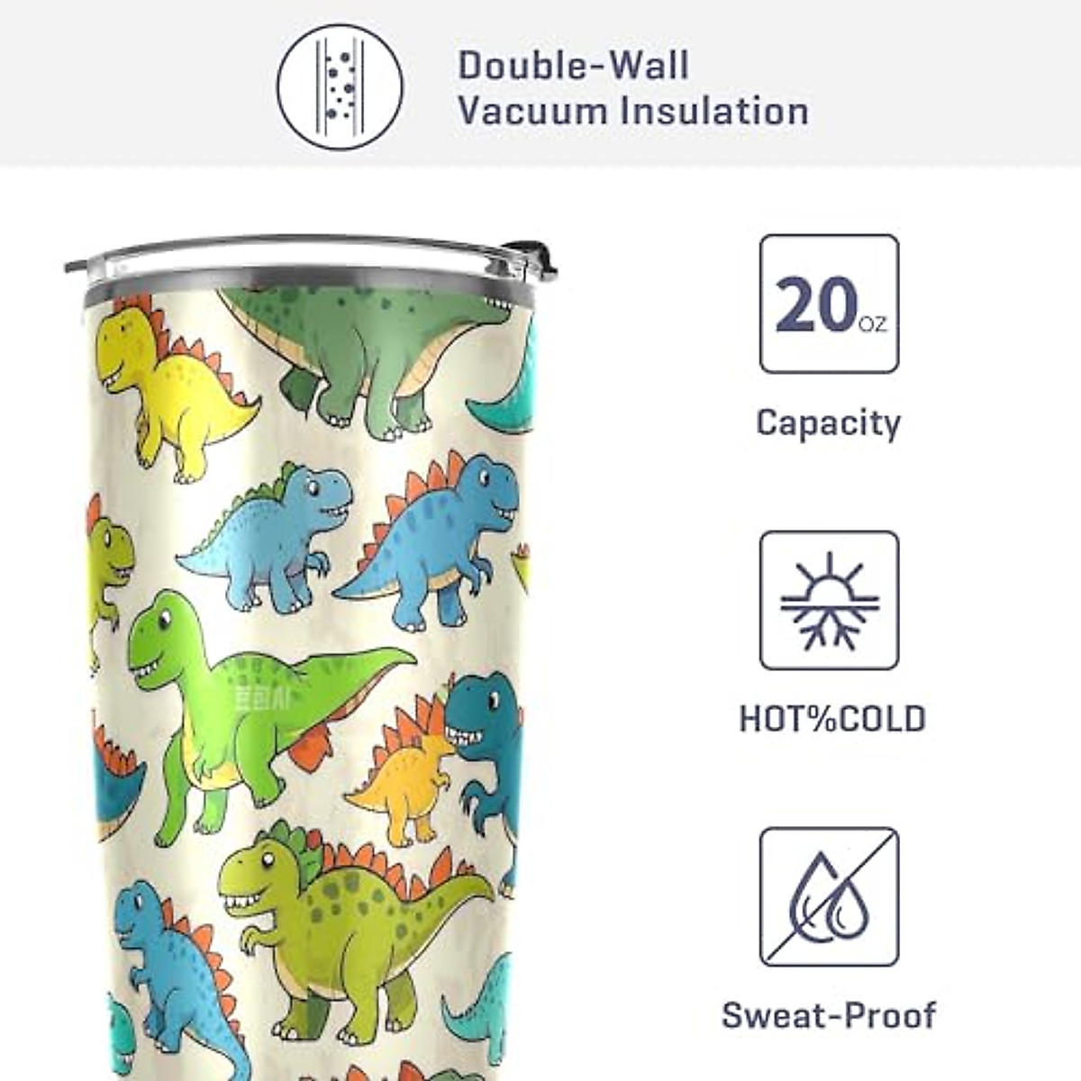 HXshaoye Beige cartoon dinosaur Stainless Steel insulated coffee cup with Straw Lid coffee mug with lid for coffee insulated coffee tumbler vaso para cafe 20oz