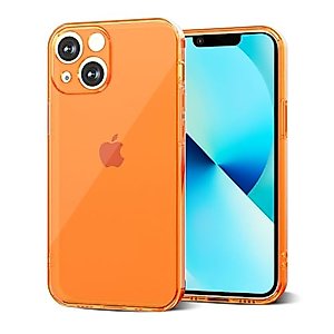Svanove for iPhone 13 Mini Case Clear, Transparent Thin Slim Flexible TPU Cute Cover Aesthetic Design, Soft Silicone Rubber for Women Girl, Non-Yellowing Protective Airbag Gel Bumper, Neon Orange