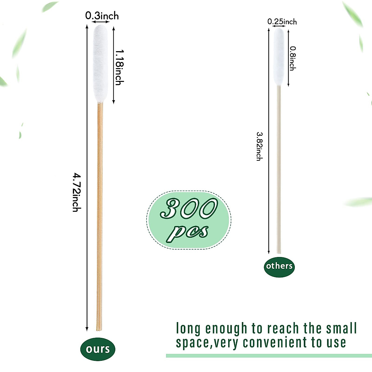 Nuogo 300 Pieces Cotton Buds for Dogs and Cats Pet Cotton Ear Buds Swabs Cotton Dog Ear Cleaner Dog Ear Cleaning Solution Long Cotton Swab Dog Ear Drops with Wood Handle for Dog Ear Care, 4.7 Inches