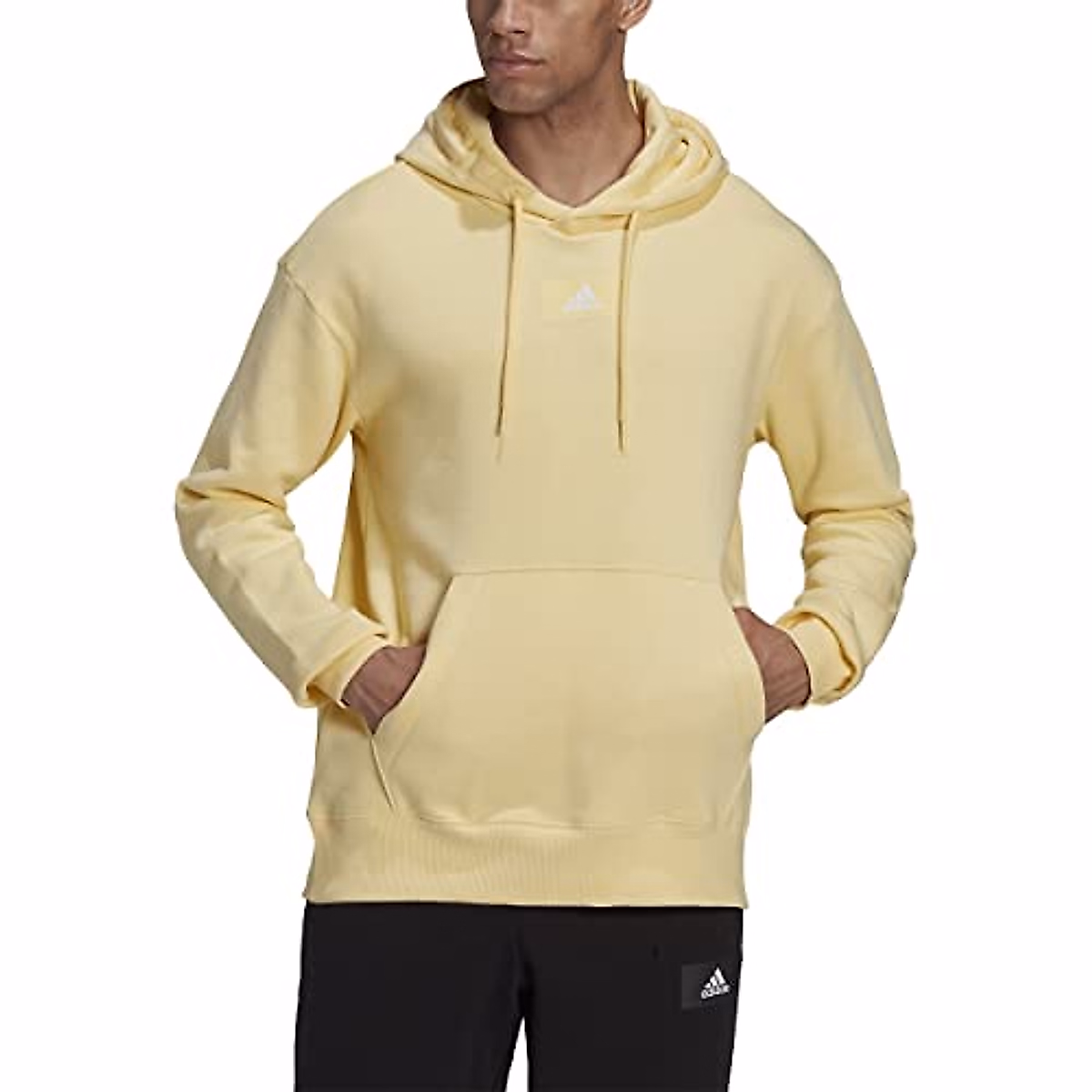 adidas Essentials FeelVivid Cotton Fleece Drop Shoulder Hoodie - Mens Casual L, Almost Yellow, HK2824