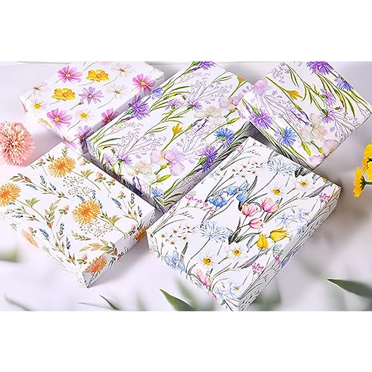 Sikiweiter Floral Wrapping Paper - Floral Gift Wrap for Wedding Mothers Day Birthday, 8 Sheets Wildflower Wrapping Paper, 19.7 x 27.6 Inches Per Sheet