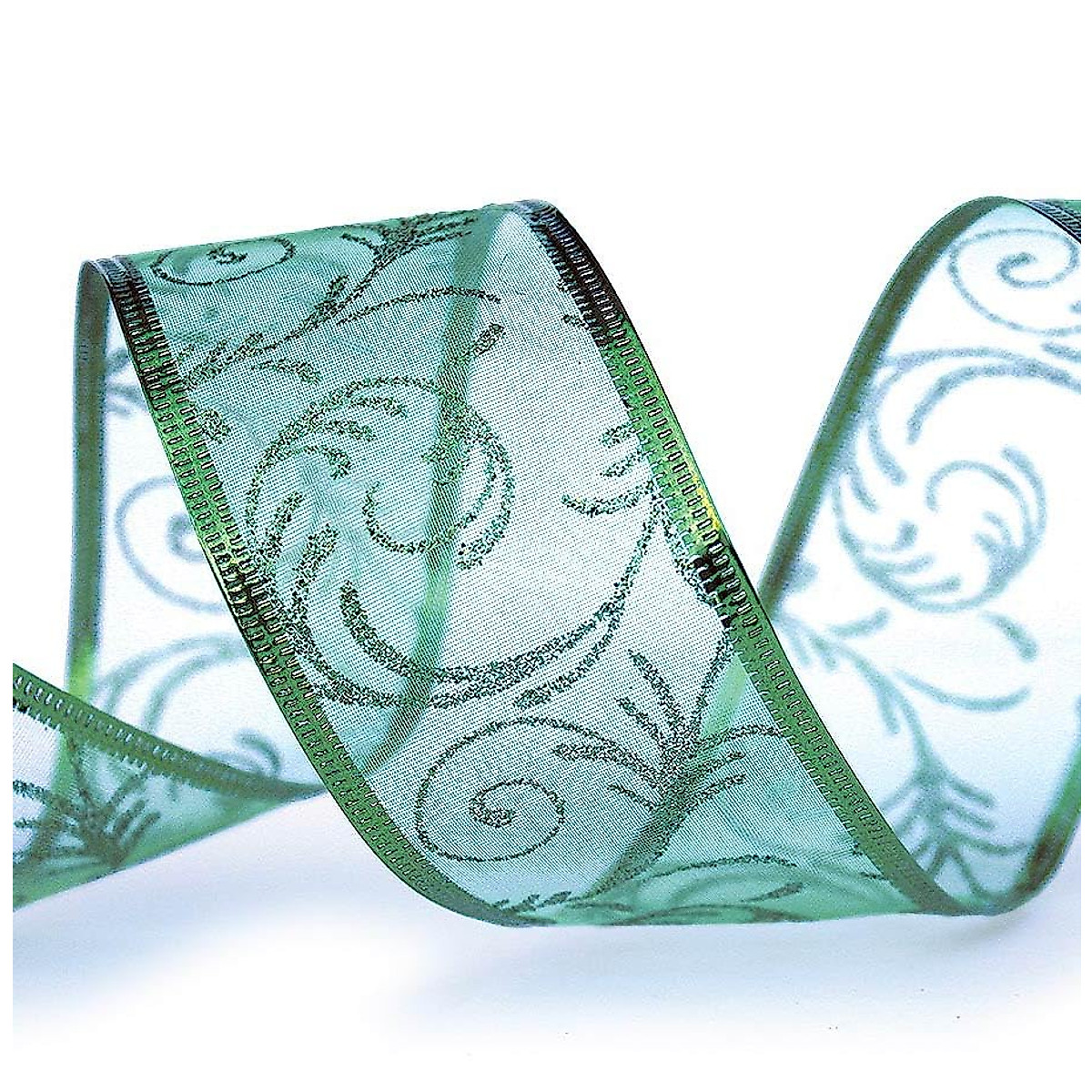 Christmas Ribbon for Gift Wrapping Red Wired Ribbons Green Sheer Wire Organza Set Present Wrap Around, Xmas Tree Decor Crafts Floral Arrangement Supplies & Decoration 30 Yards x 2 in Wide Each