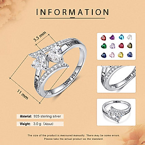Personalized Love Heart Promise Rings for Her Couples Engagement Name Ring for Women Mothers Ring with Cubic Zirconia Simulated Birthstones (10)